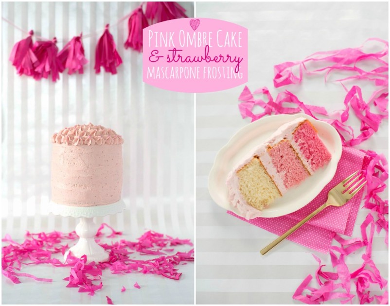 Pink Ombré Cake with Strawberry Mascarpone Frosting on Style Me Pretty ...